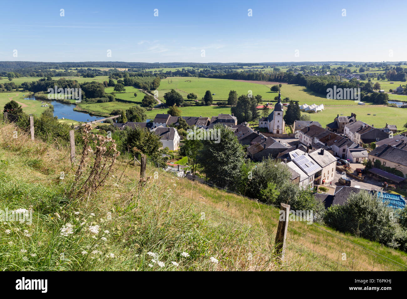 Aerial view of Chassepierre, picturesque village in Belgian Ardennes ...
