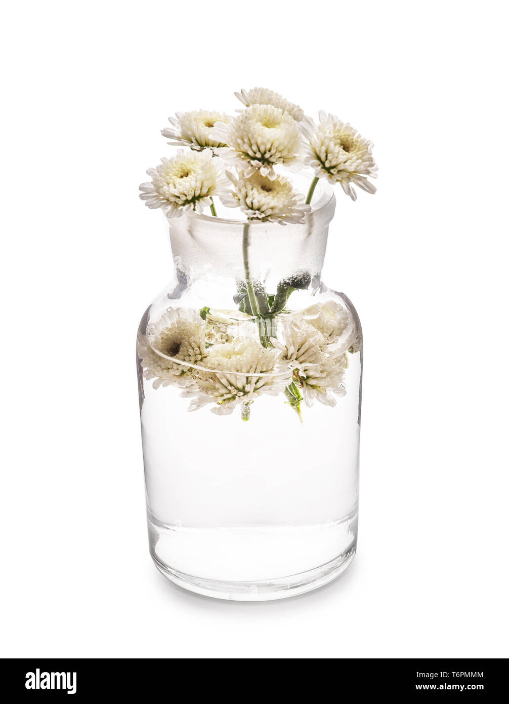 Flask with flowers on white background Stock Photo - Alamy
