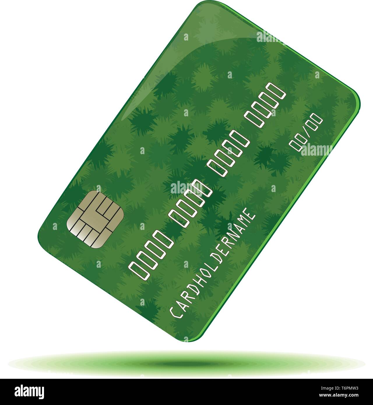 Flat drawing of a credit card, Green credit card. Credit card with a ...