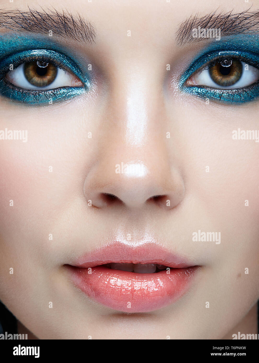 Closeup macro portrait of female face. Woman with evening beauty makeup ...