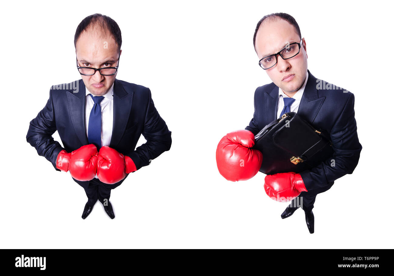 Young businessman boxer isolated on white Stock Photo - Alamy