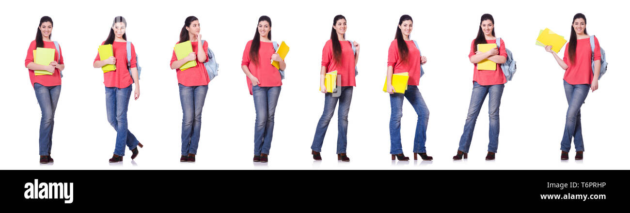 Young female student isolated on white Stock Photo - Alamy