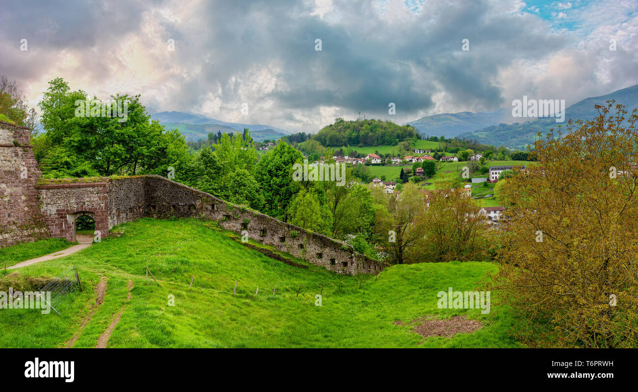 in Pays Basque, antique wall of Saint Jean Pied de Port in the south of ...