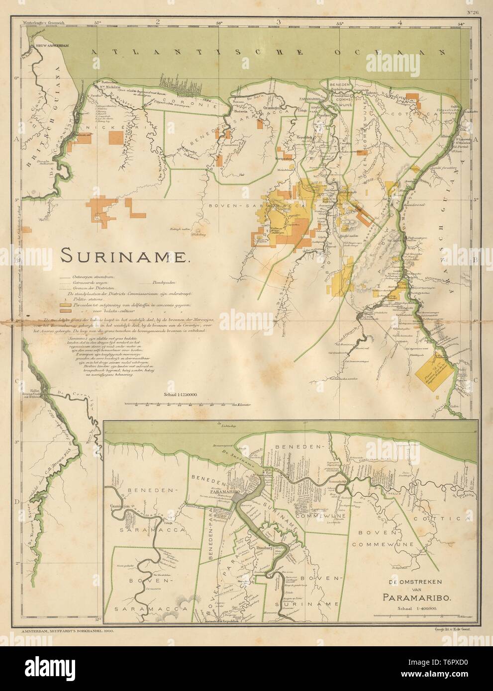 SURINAME & PARAMARIBO plan. Dutch Guiana. South America. DORNSEIFFEN ...