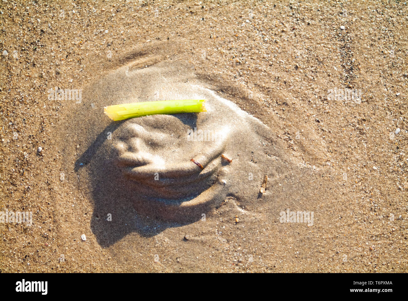 Geometric face on the beach sand like a sadness emotion Stock Photo - Alamy