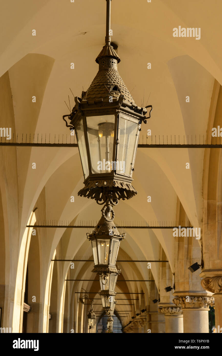 A row of lamps in the Cloth Hall, Krakow, Poland Stock Photo - Alamy