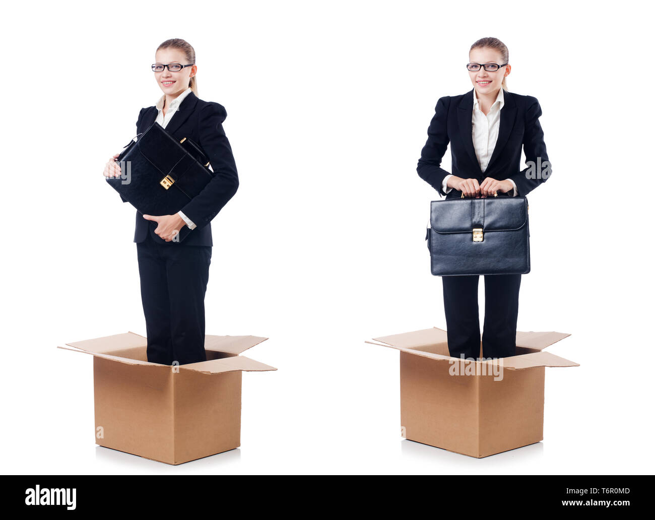 Woman in thinking out of box concept Stock Photo - Alamy