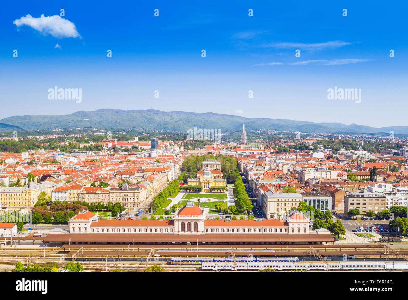 Zagreb, Croatia, aerial shot of historic city center, famous horseshoe ...
