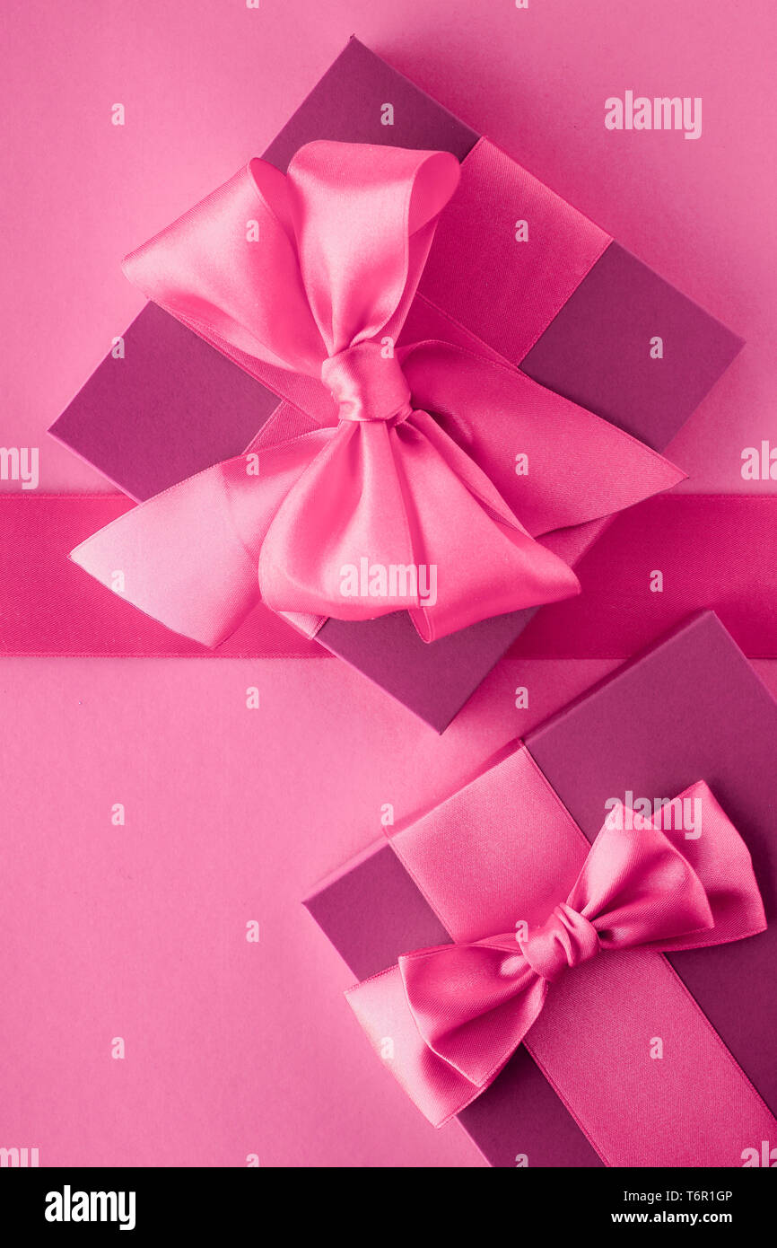 Baby shower girl, celebration, present concept - Pink gift boxes ...