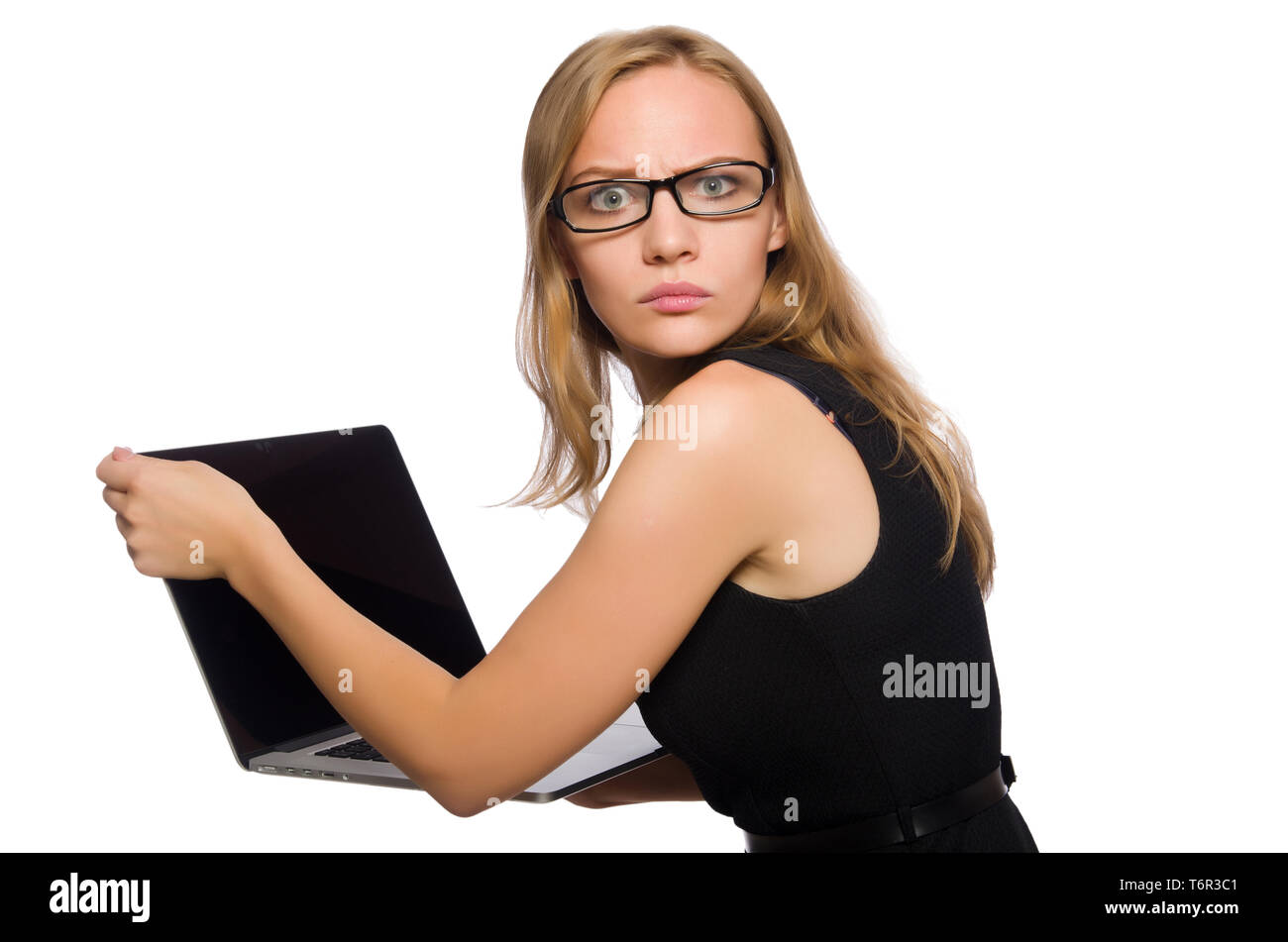 Woman laptop screen home office Cut Out Stock Images & Pictures - Alamy