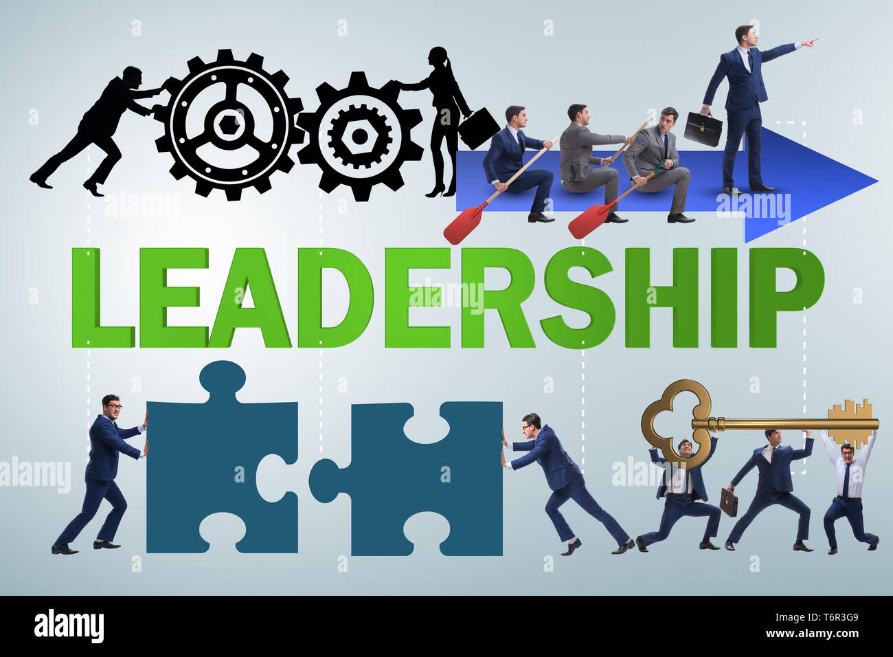 Concept of leadership with many business situations Stock Photo - Alamy