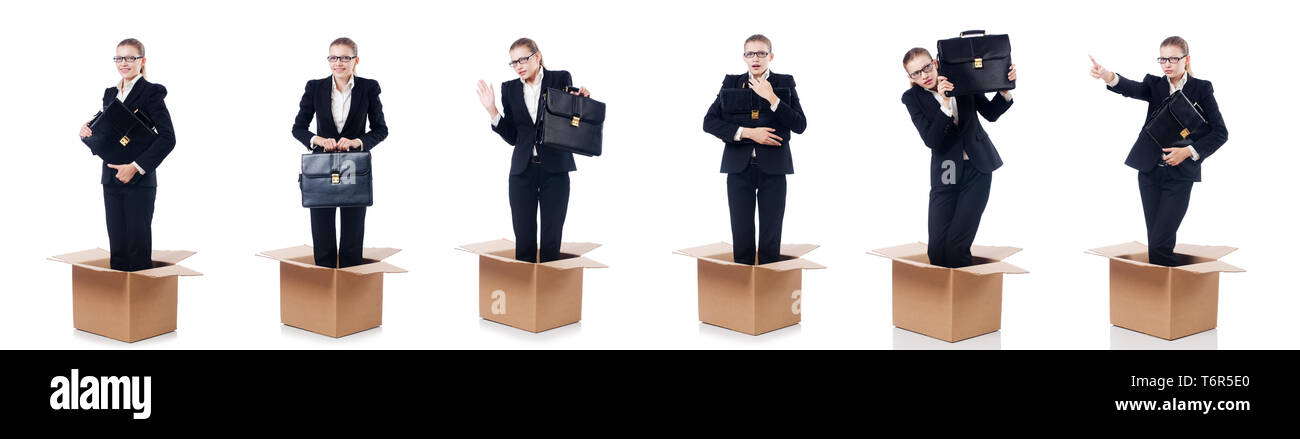 Woman in thinking out of box concept Stock Photo - Alamy