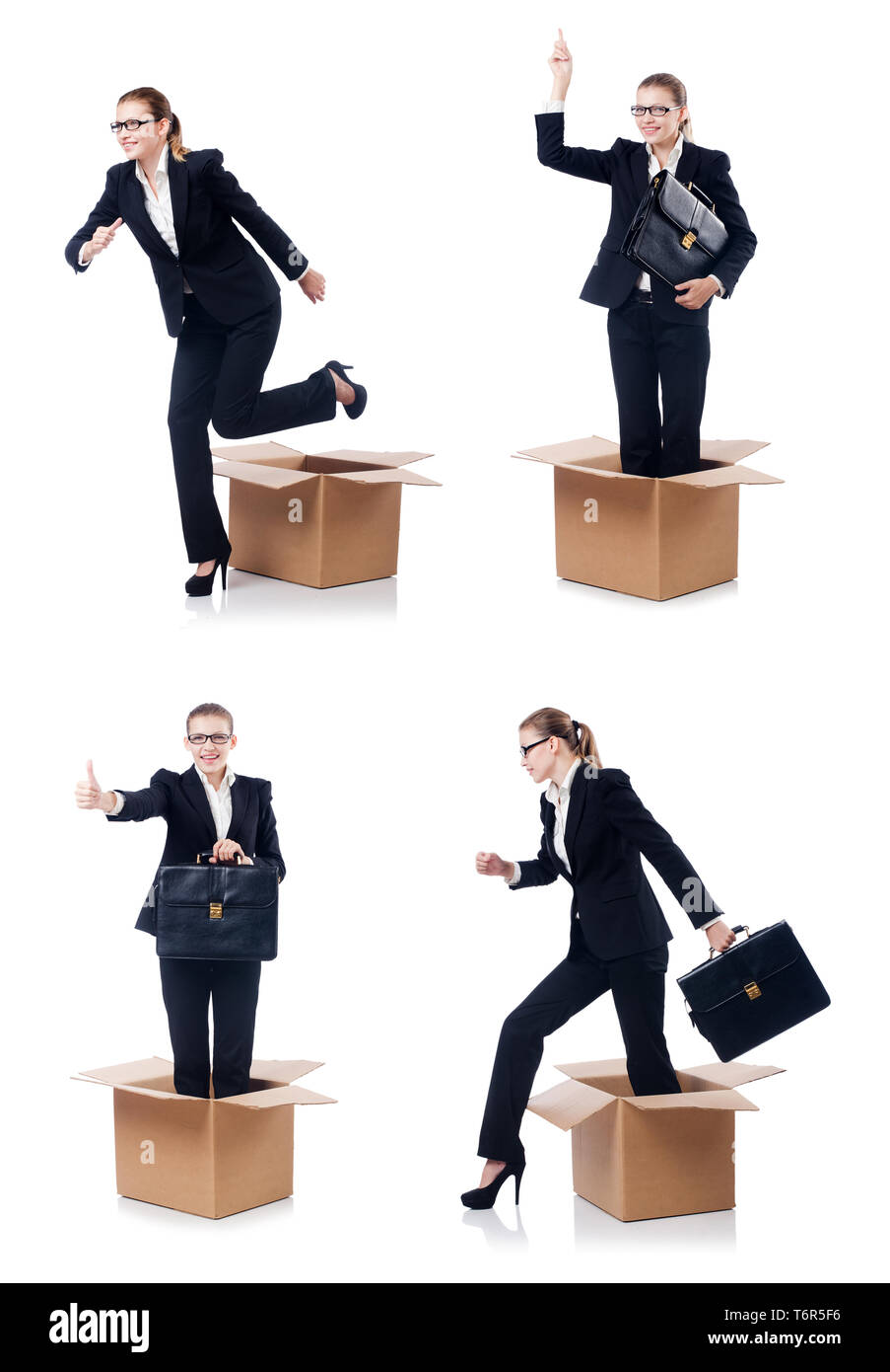 Woman in thinking out of box concept Stock Photo - Alamy