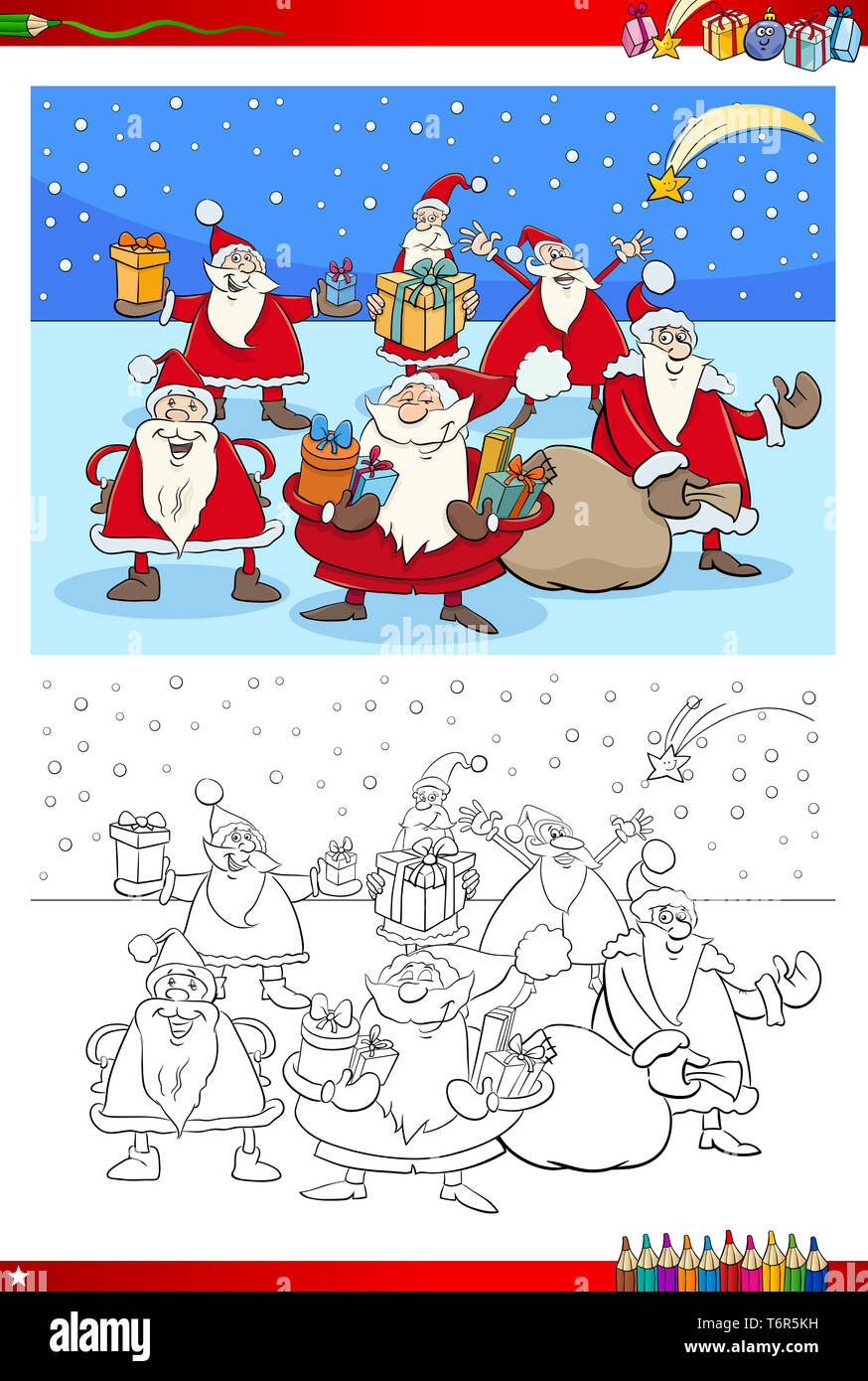 Christmas Santa group coloring book Stock Photo - Alamy