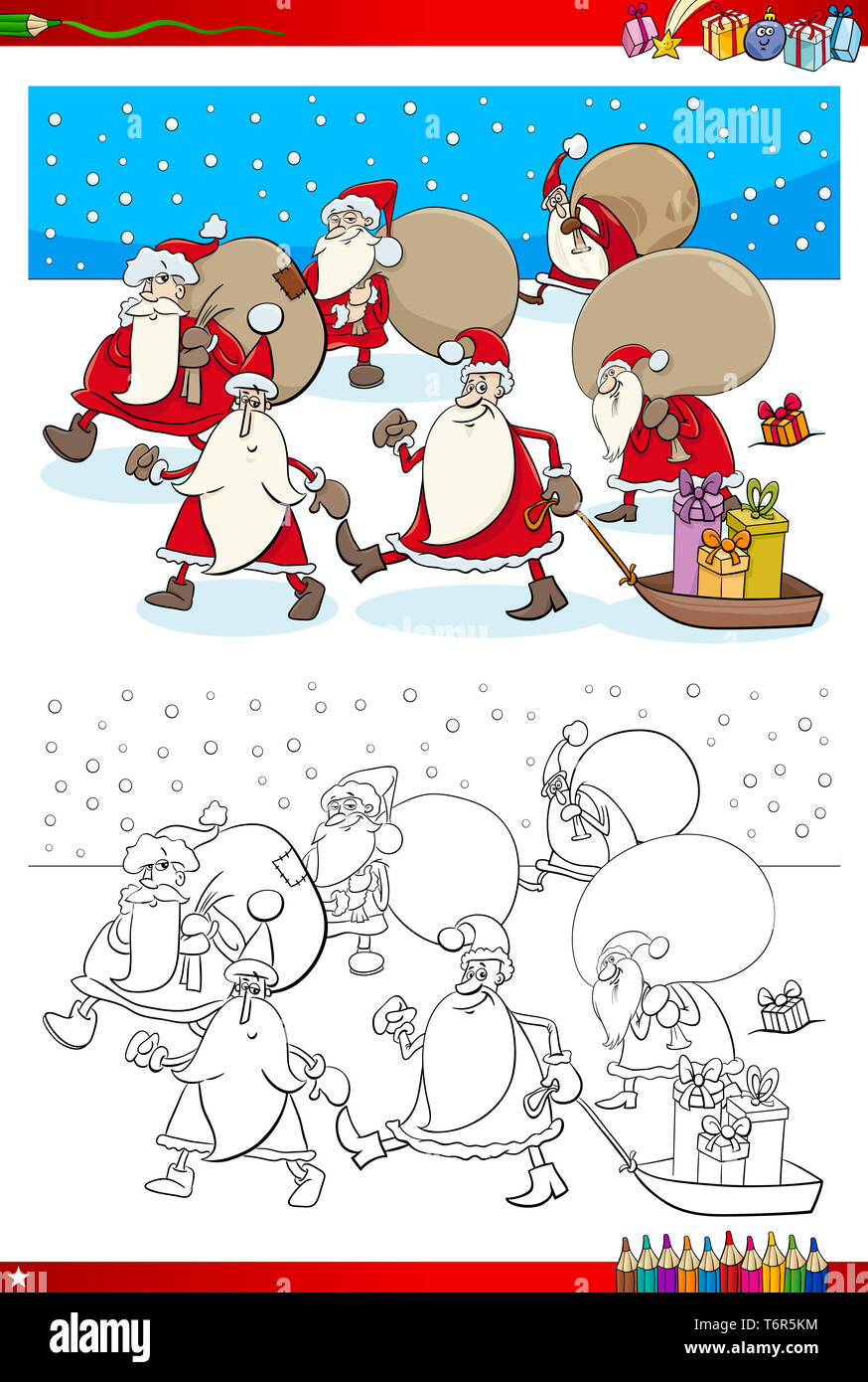 Santa Claus group coloring page Stock Photo - Alamy