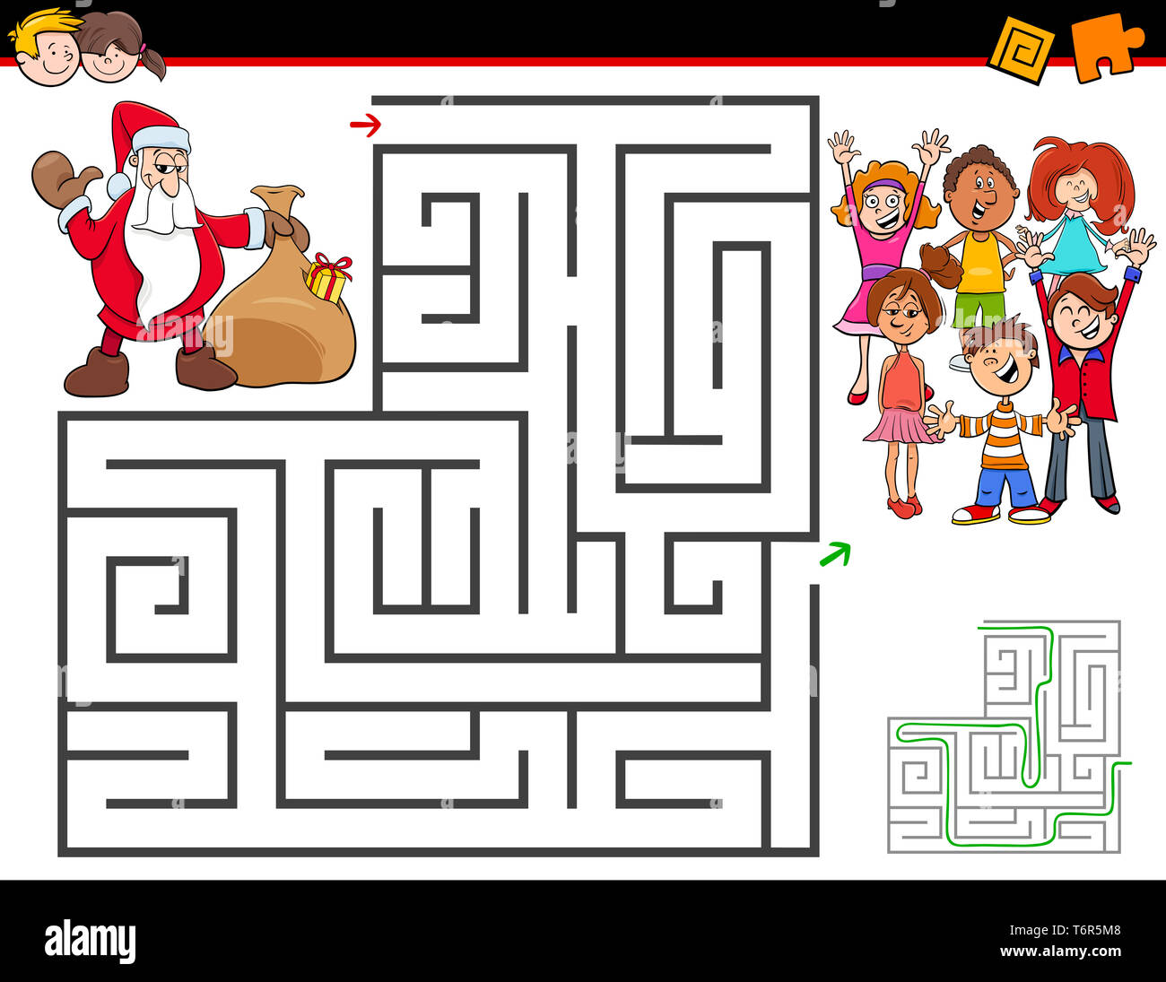 cartoon maze activity with Santa Claus Stock Photo - Alamy