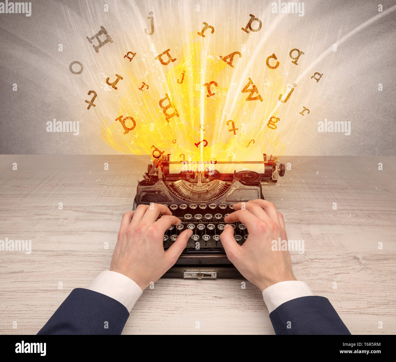 First person perspective image with exploding letters from a vintage ...