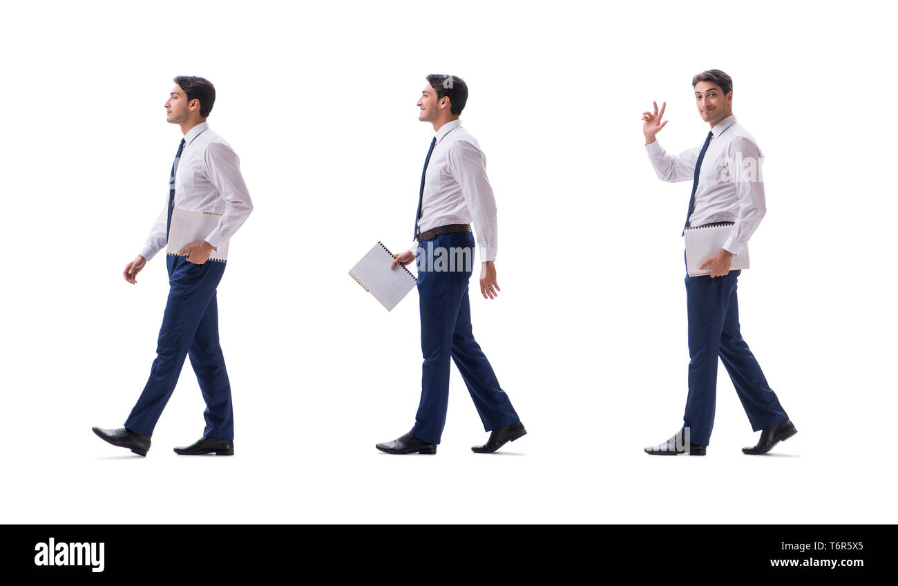 Businessman walking standing side view isolated on white backgro Stock ...