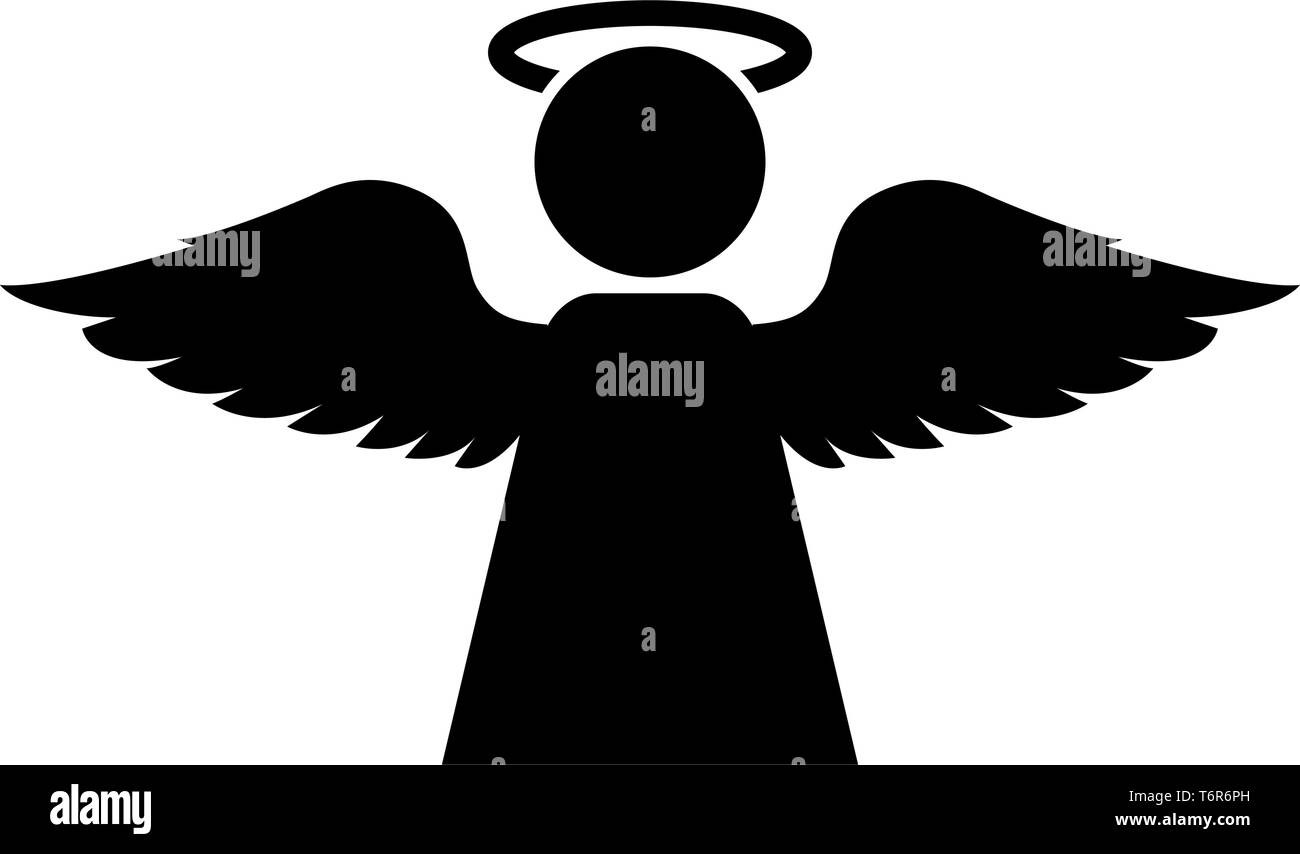 Angel with fly wing icon black color vector illustration flat style ...