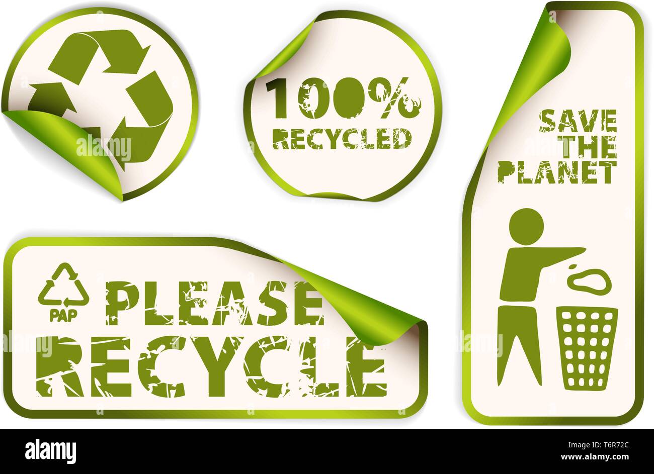 Set of green labels badges and stickers with recycle icons Stock Vector ...