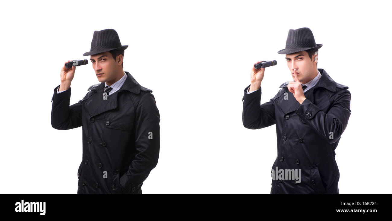 Spy with binoculars isolated on white background Stock Photo - Alamy