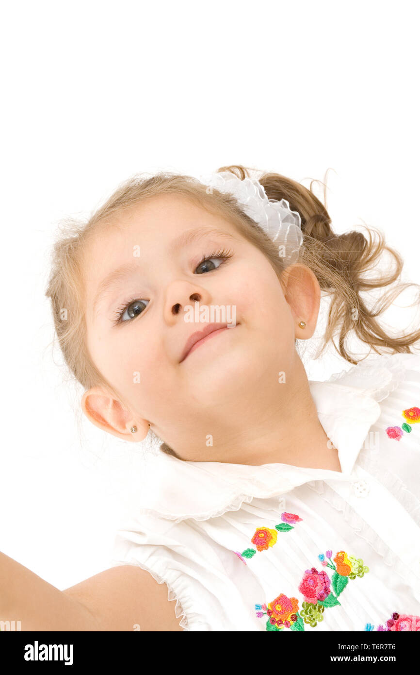 happy cute girl portrait on white background Stock Photo - Alamy