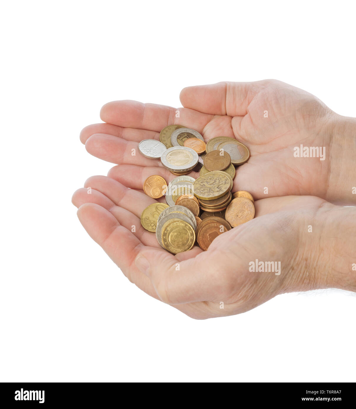 Hands with coins Stock Photo - Alamy
