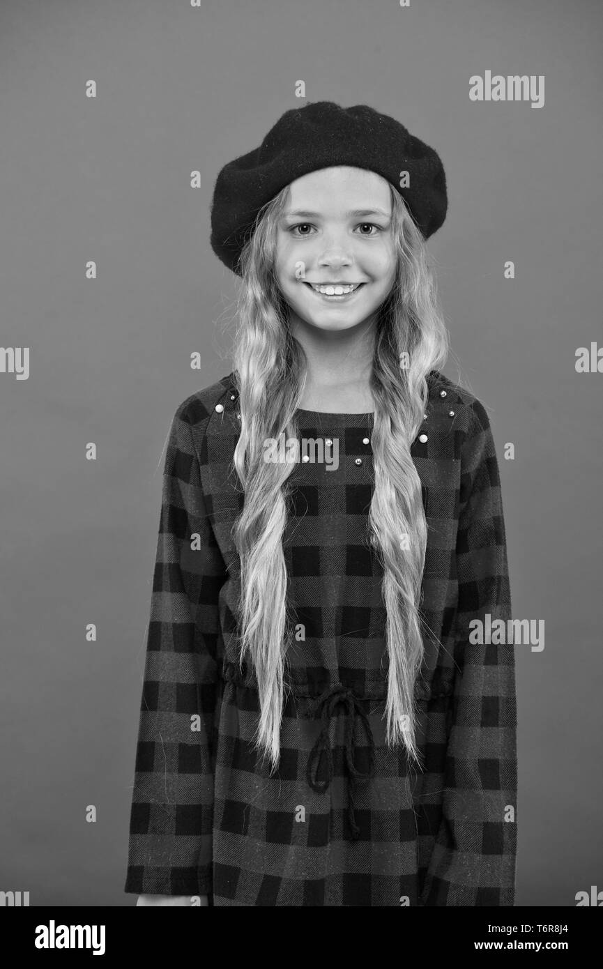 How to wear beret like fashion girl. Kid little cute girl with long ...
