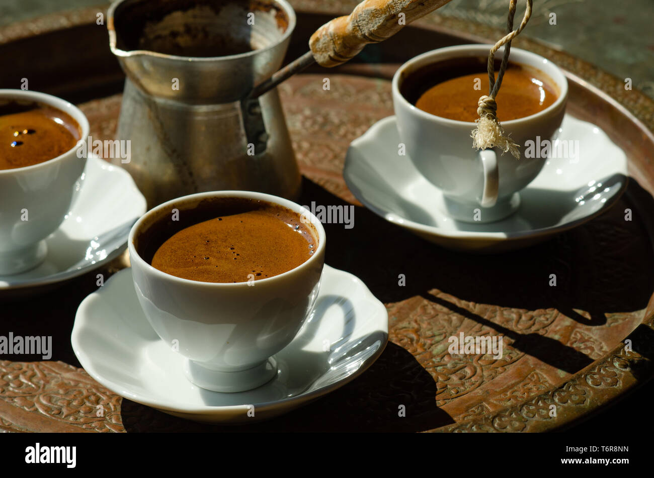 Traditional tray of Arabic or Turkish style coffee Stock Photo - Alamy