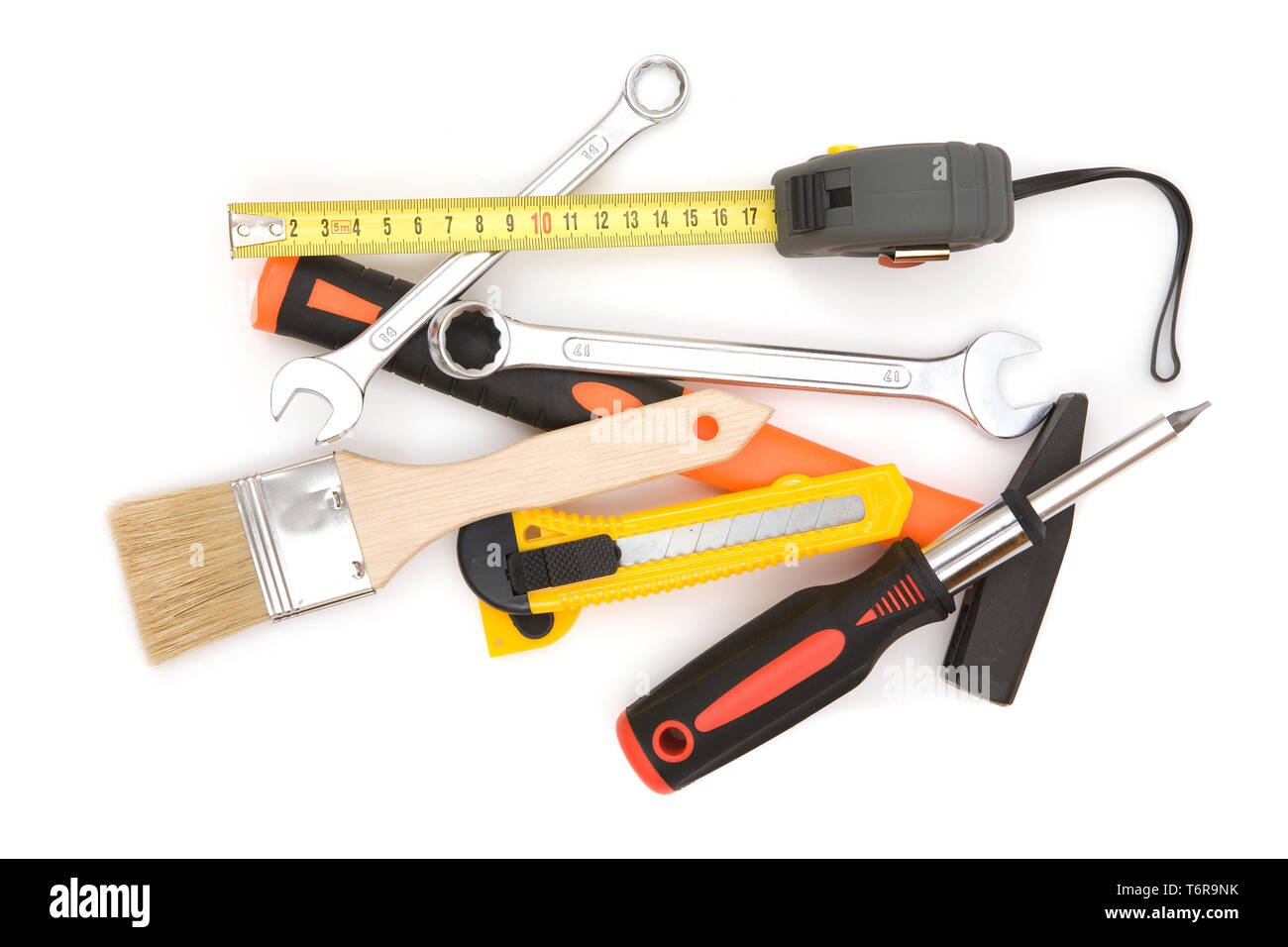 work tools and construction equipments on white background Stock Photo ...