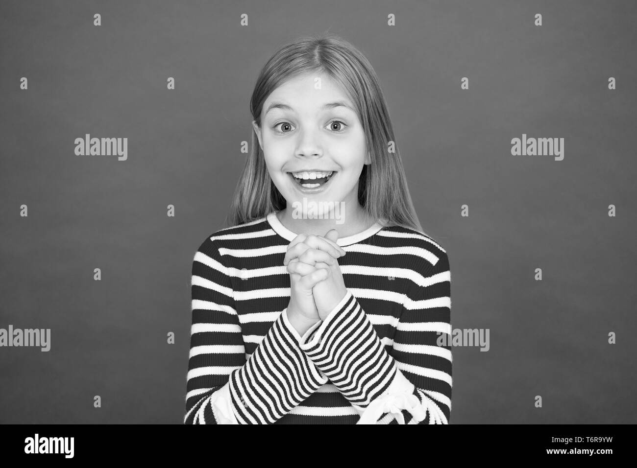 Believe in miracle. Child girl dreaming her wish come true. Miracle ...