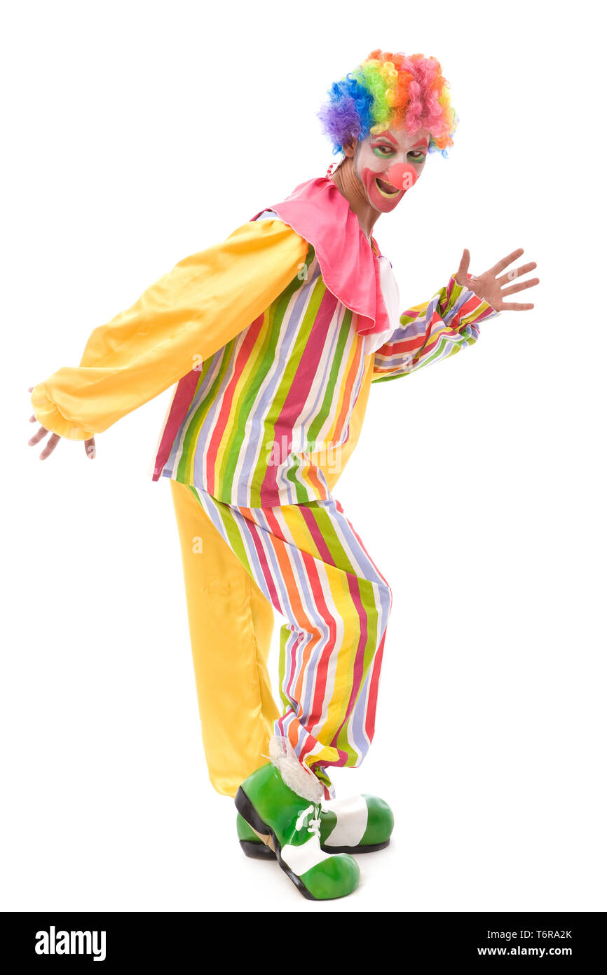 funny and colorful clown making a face on white Stock Photo - Alamy
