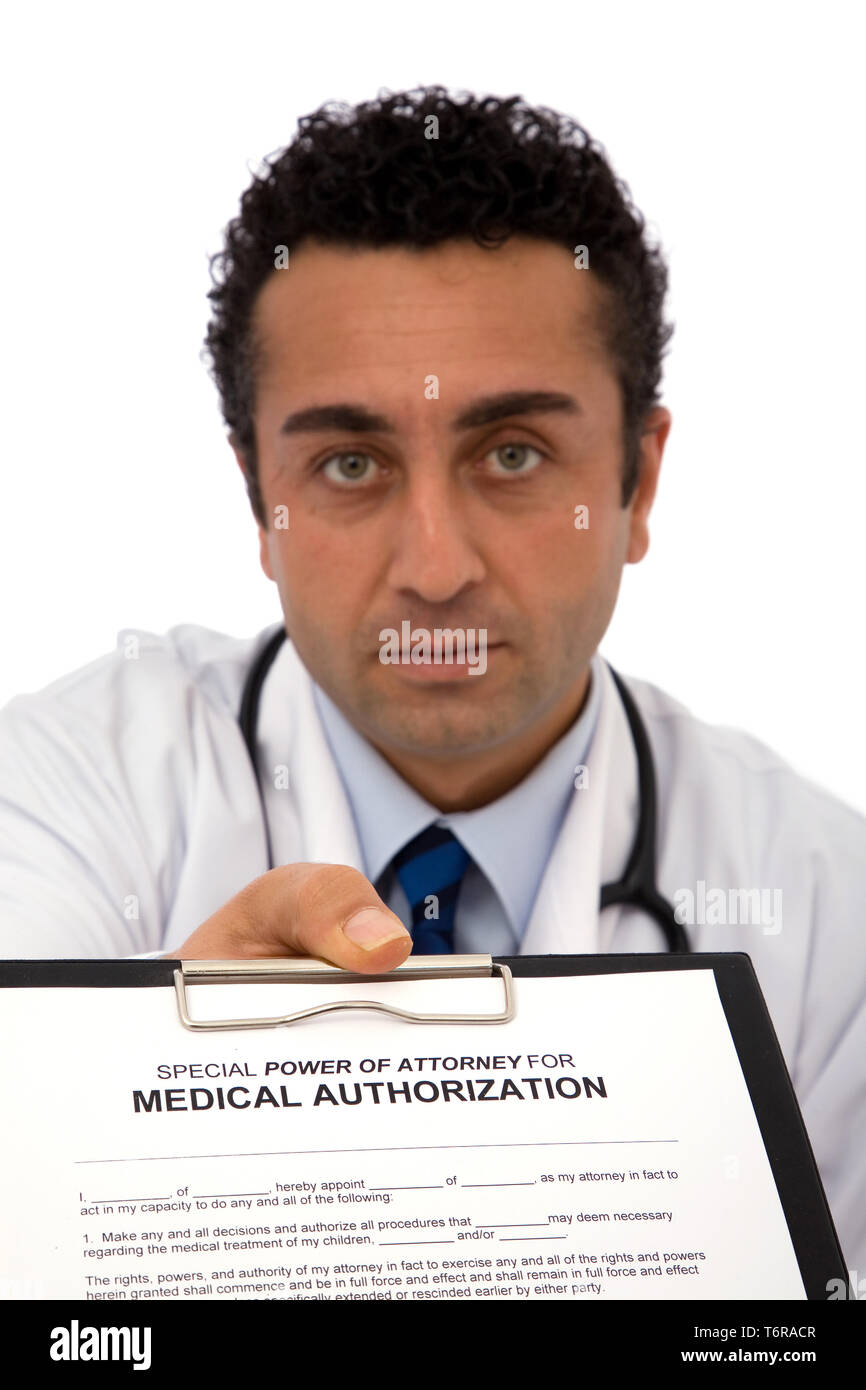 medical doctor holding authorization form, shallow dof Stock Photo - Alamy