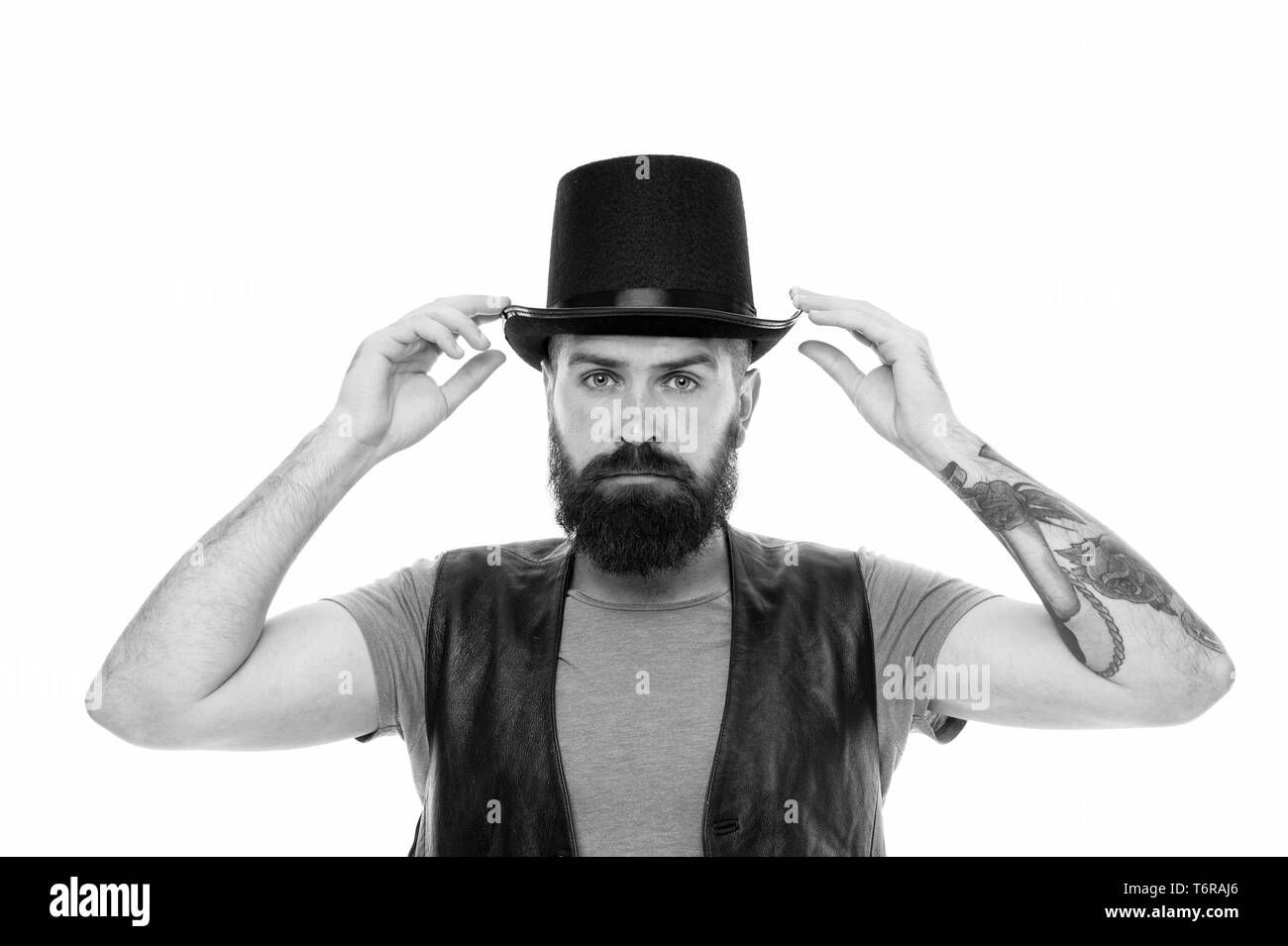 Illusionist performance concept. Magician sorcerer genie performance ...