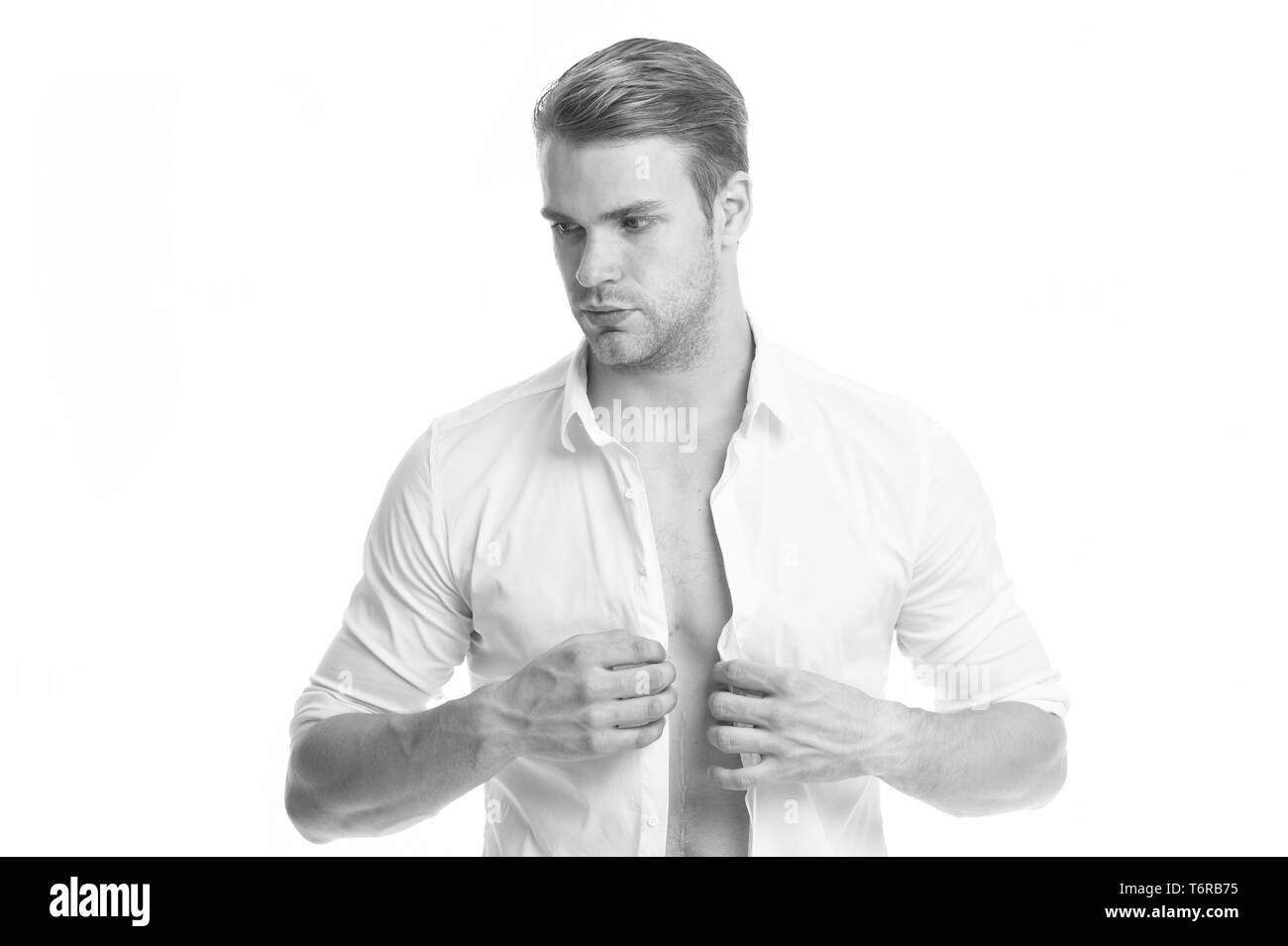 Working dress code. White collar worker. Man well groomed put on fresh ...