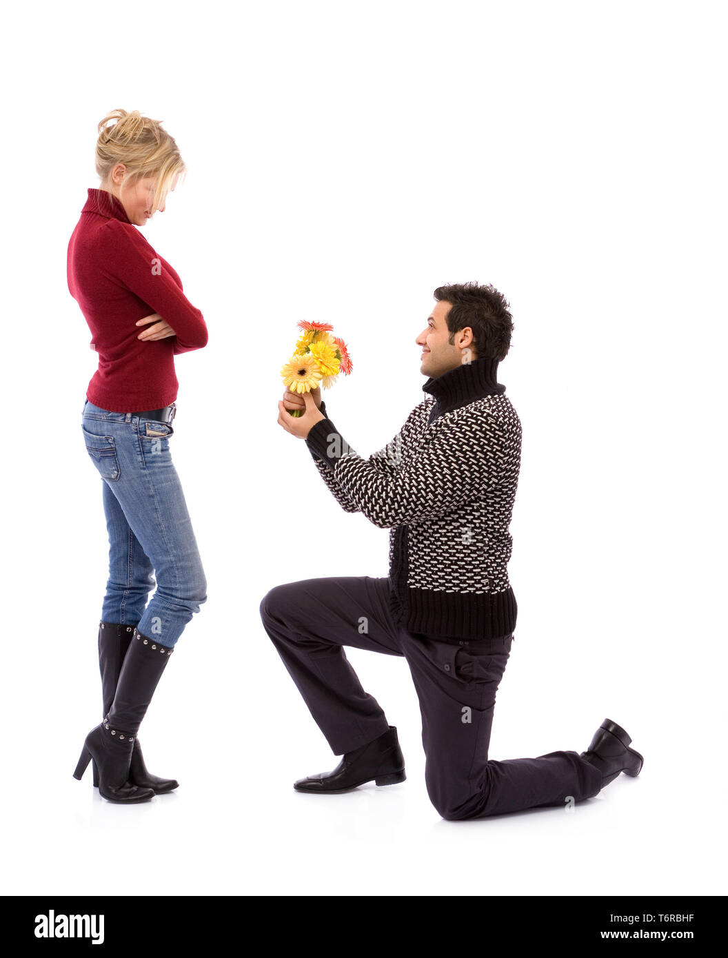 lovely couple with colorful flowers on white background Stock Photo - Alamy