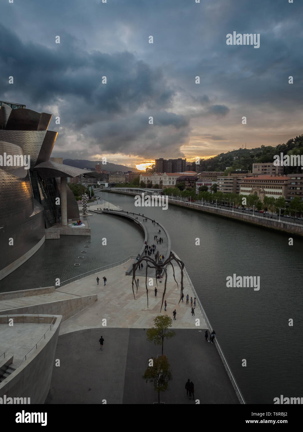 Bilbao riverside near Guggenheim Museum during the sunset, view from La ...