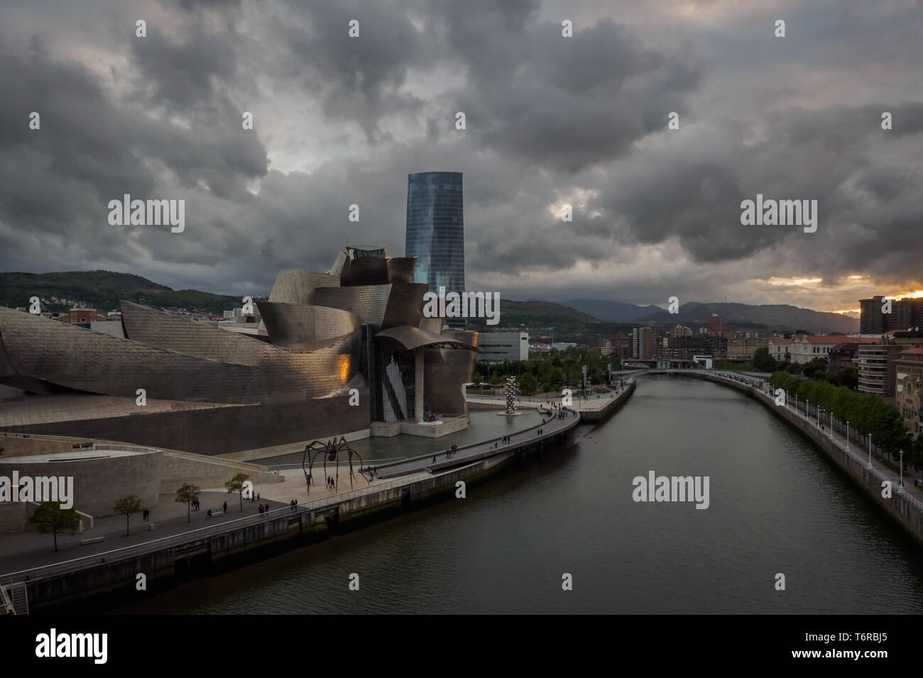 Bilbao riverside near Guggenheim Museum during the sunset, view from La ...