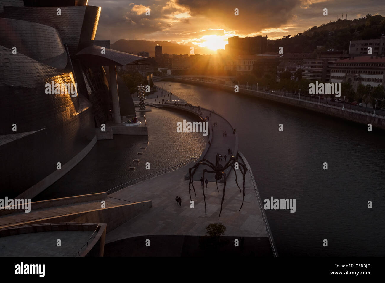 Bilbao riverside near Guggenheim Museum during the sunset, view from La ...