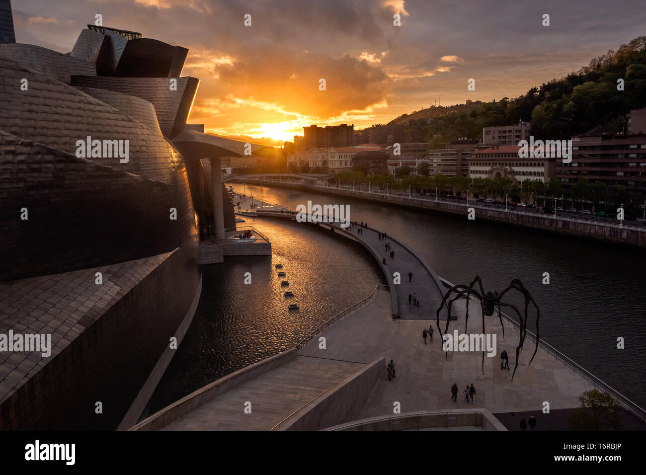 Bilbao riverside near Guggenheim Museum during the sunset, view from La ...