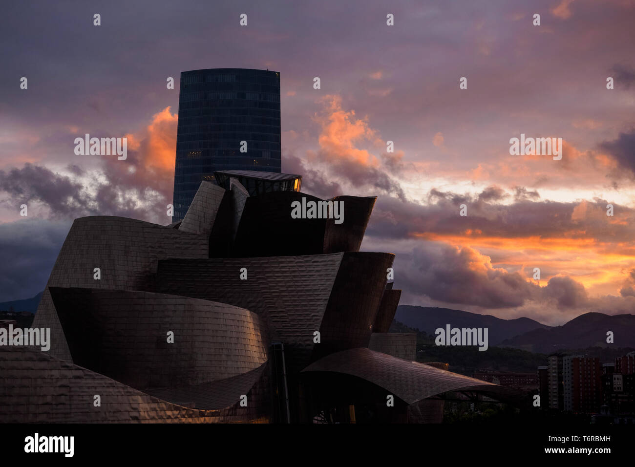 Bilbao riverside near Guggenheim Museum during the sunset, view from La ...