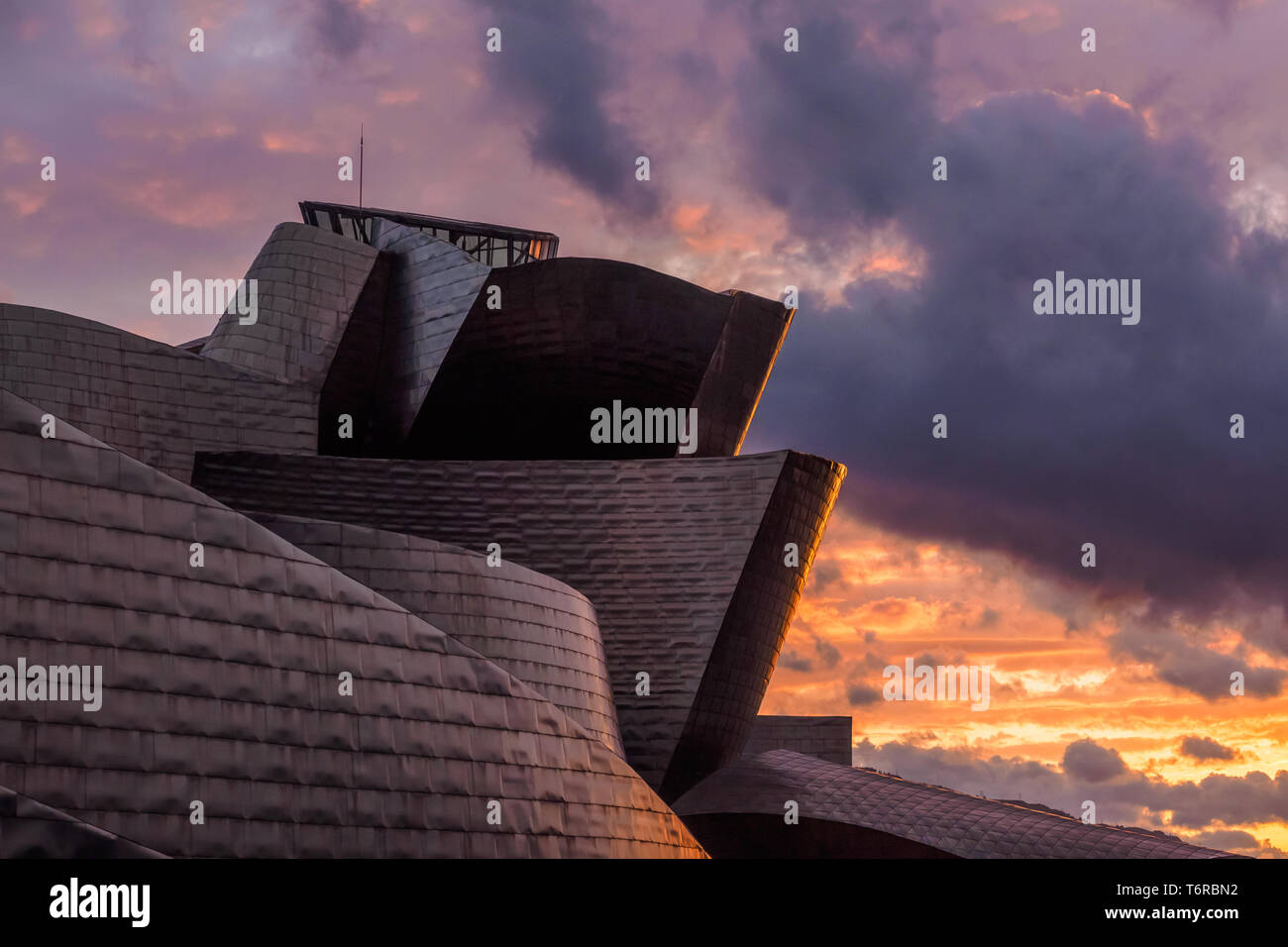 Bilbao riverside near Guggenheim Museum during the sunset, view from La ...