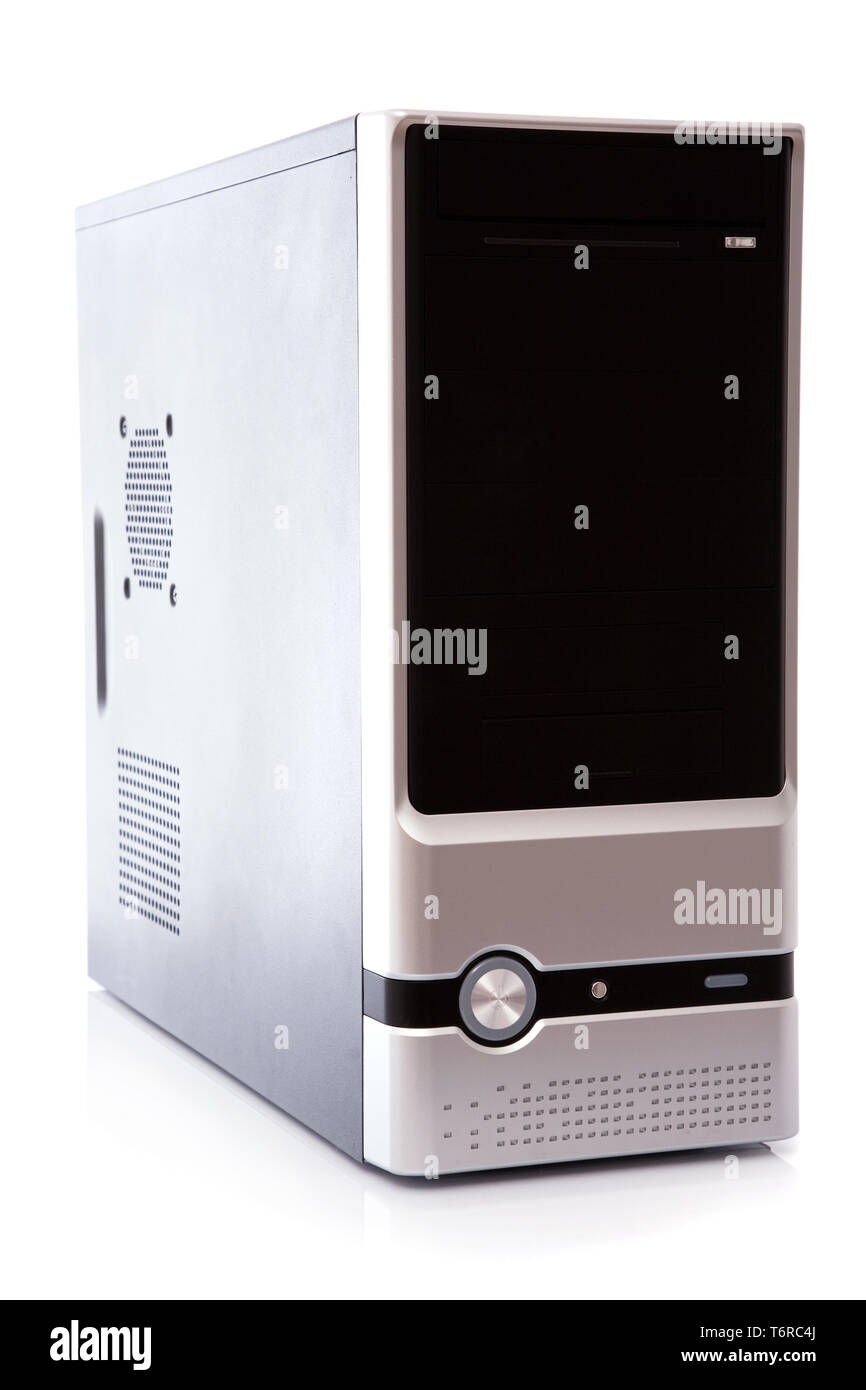 high tech modern desktop tower close up on white Stock Photo - Alamy