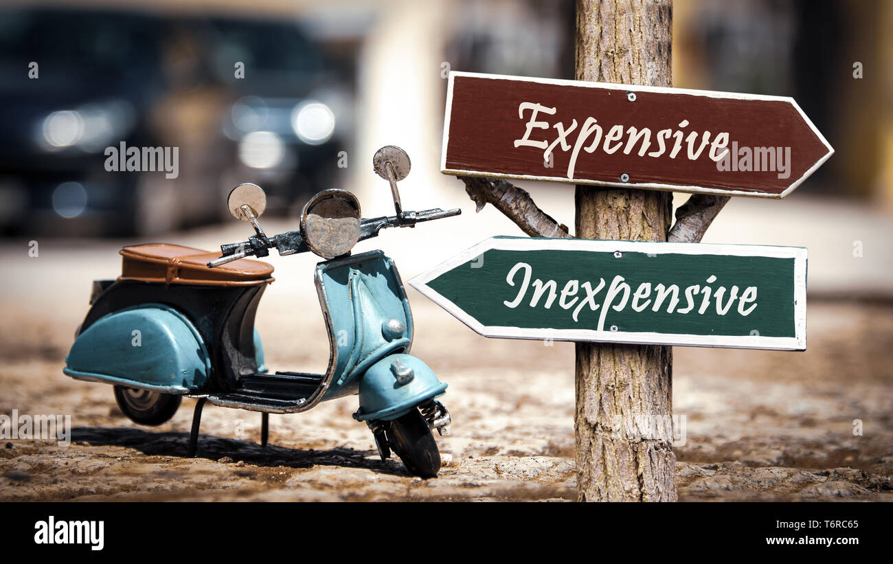Street Sign the Direction Way to Inexpensive versus Expensive Stock ...