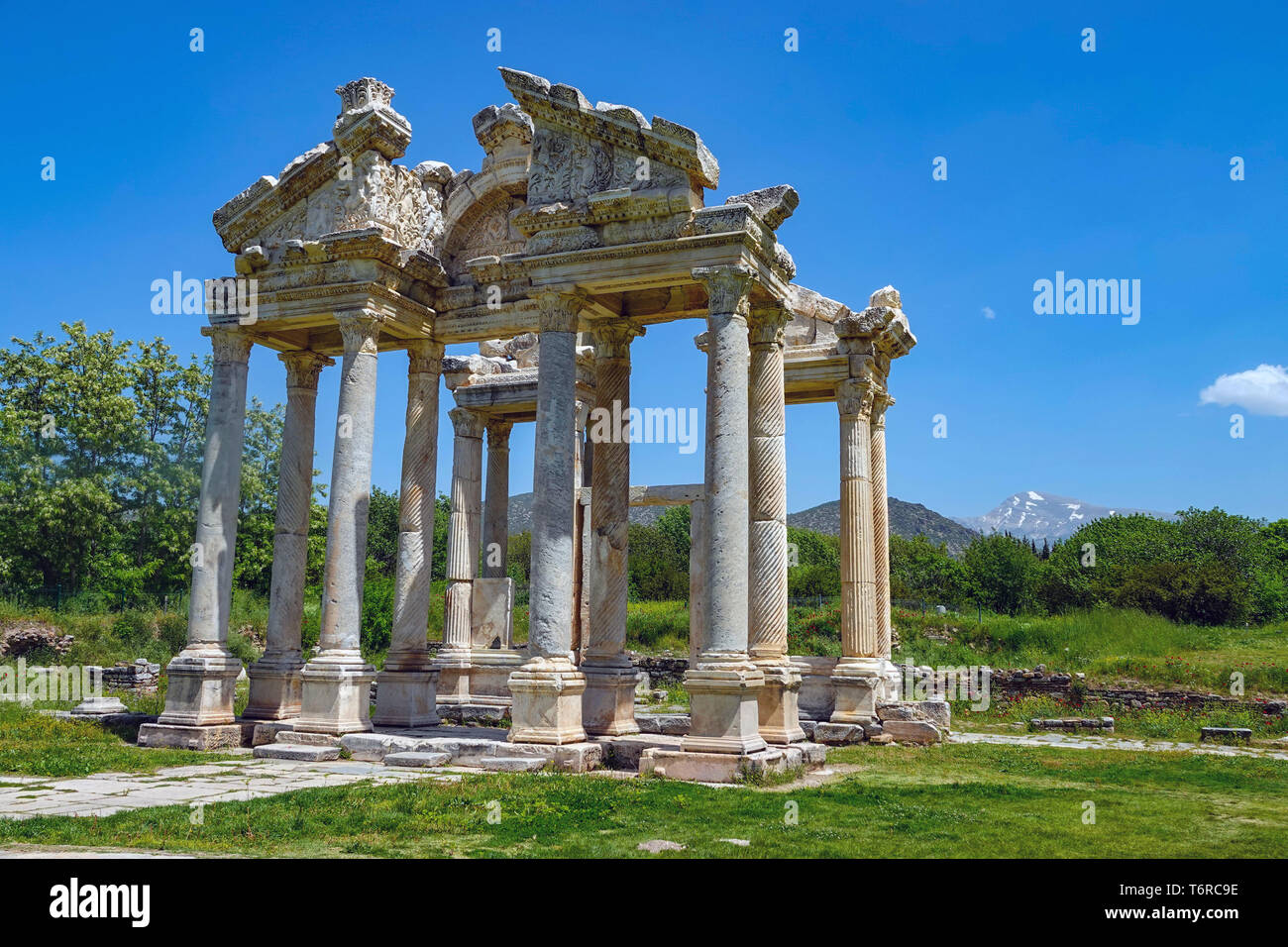 The monumental gateway or tetrapylon.at Aphrodisias Roman remains, UNESCO world heritage site ...