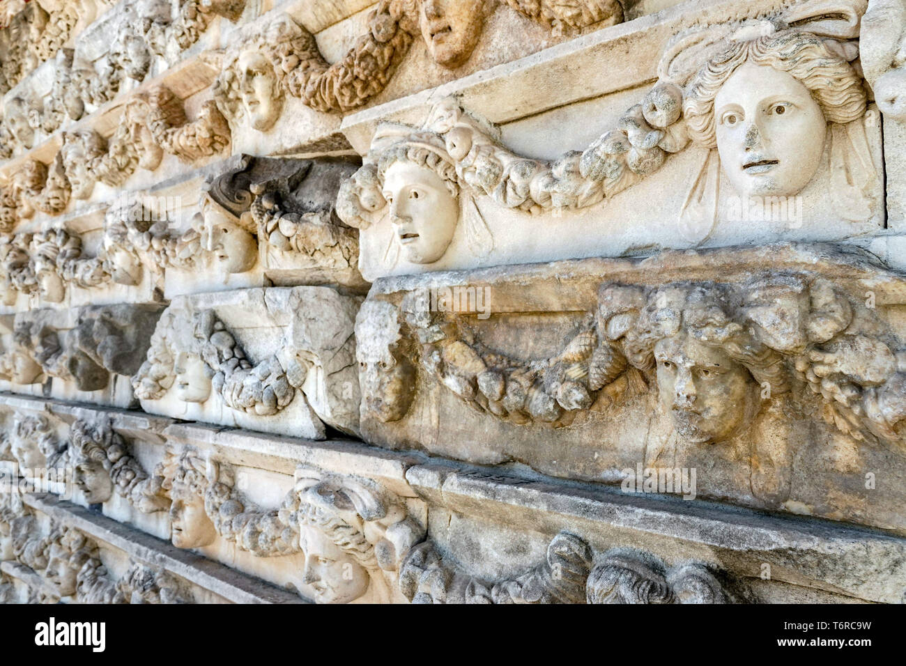 Marble frieze with carved heads at Aphrodisias Roman remains, UNESCO ...