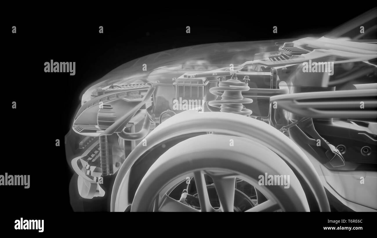 Holographic animation of 3D wireframe car model with engine Stock Photo ...