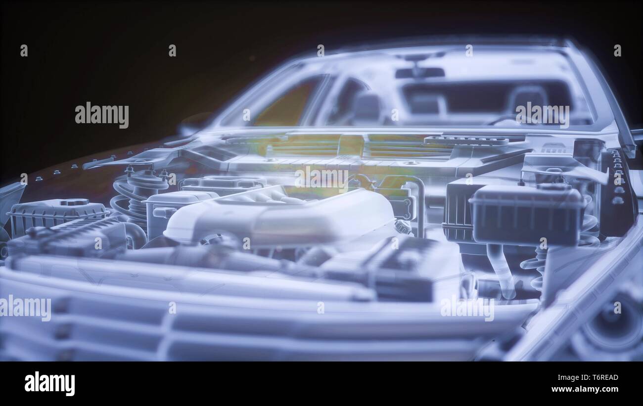 Holographic animation of 3D wireframe car model with engine Stock Photo ...