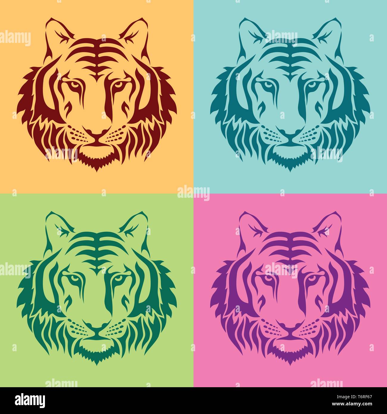 Isolated muzzles of a tiger on colored backgrounds. Tiger's head ...