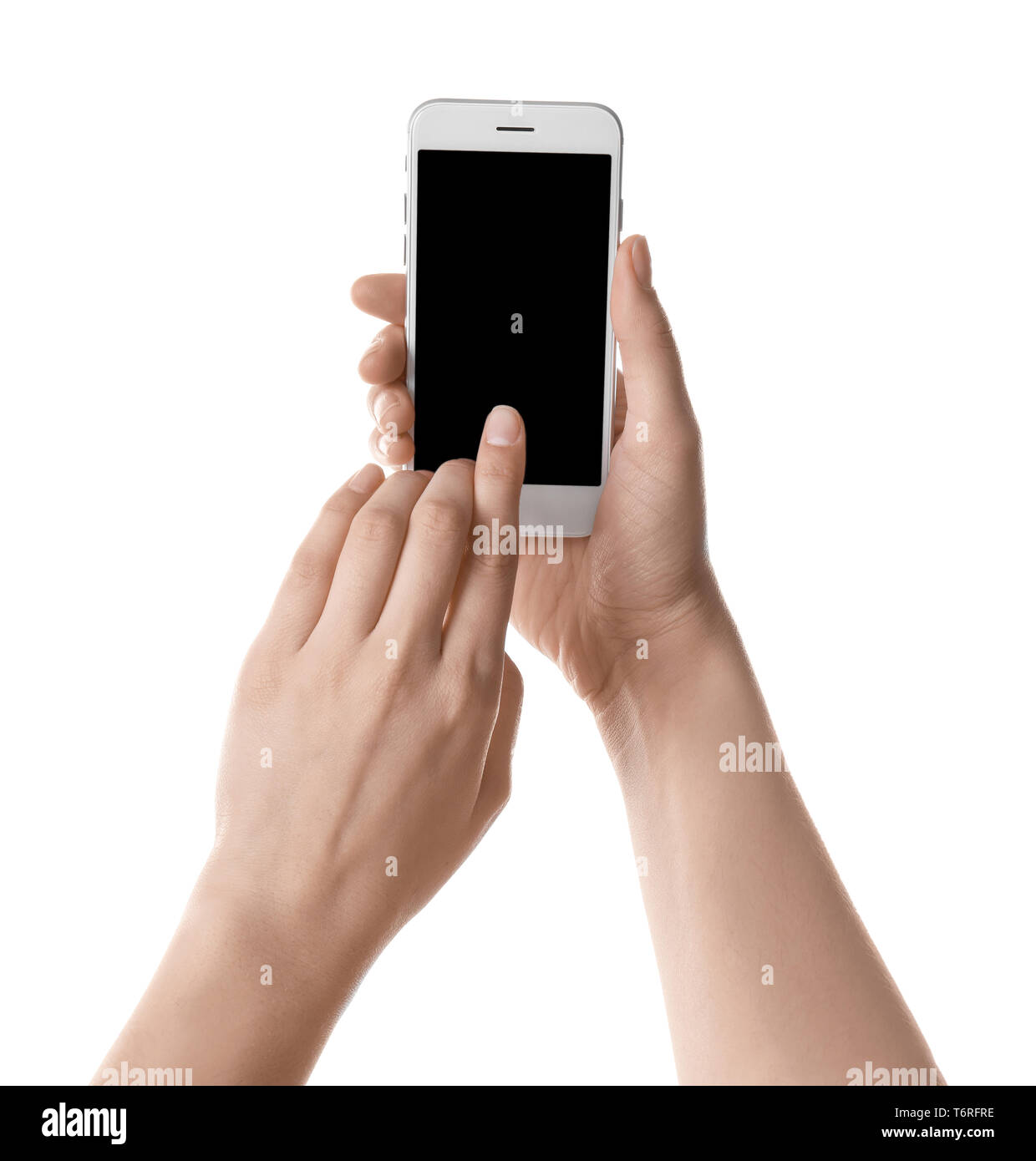 Woman using cellphone mockup Cut Out Stock Images & Pictures - Alamy